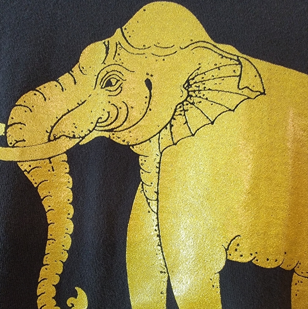 Vintage Thailand Elephant Y2k Thai Gold Black Graphic… - Gem